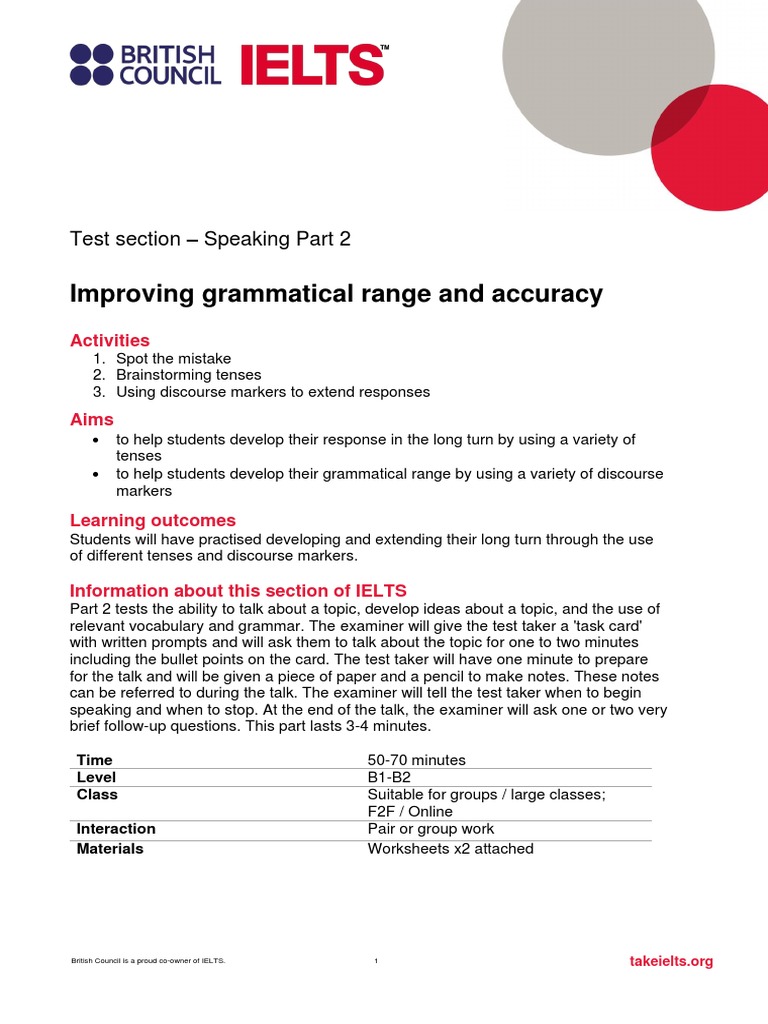 Improving Grammatical Range and Accuracy: Test Section - Speaking Part ...