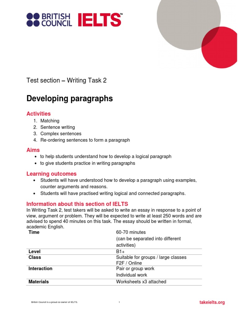 Writing Task 2 Developing Paragraphs | PDF