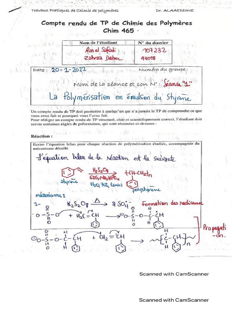 Compte Rendu TP Chimie Des Polymères I | PDF