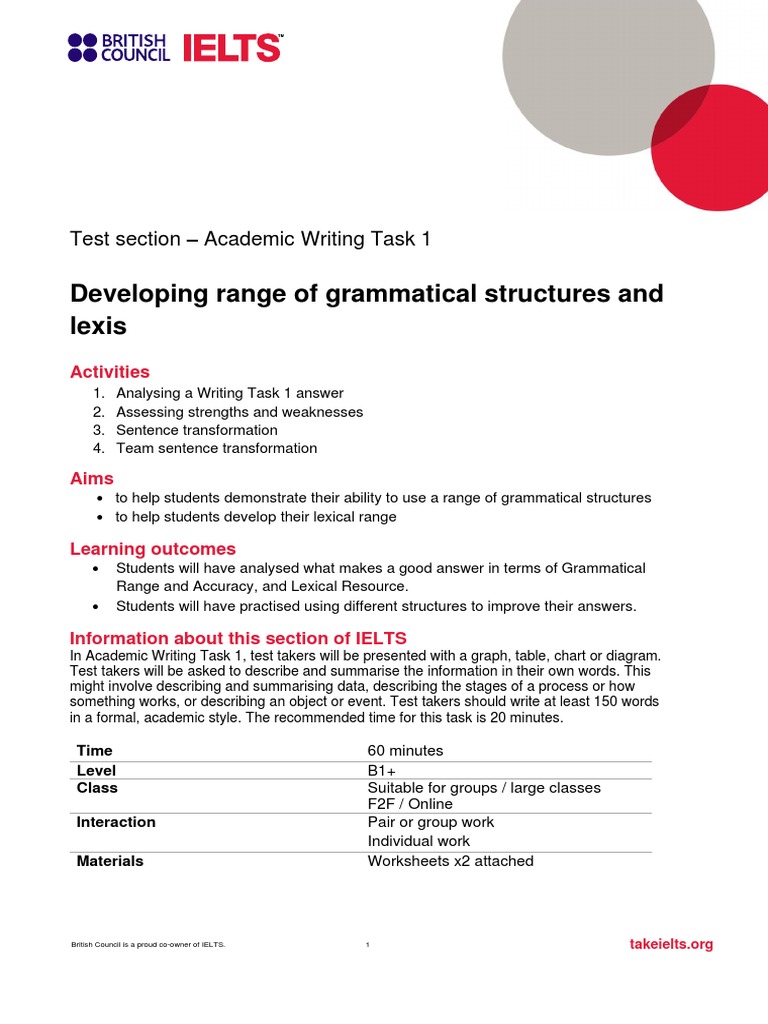 Academic Writing Task 1 Developing Grammatical Lexical Range | PDF ...
