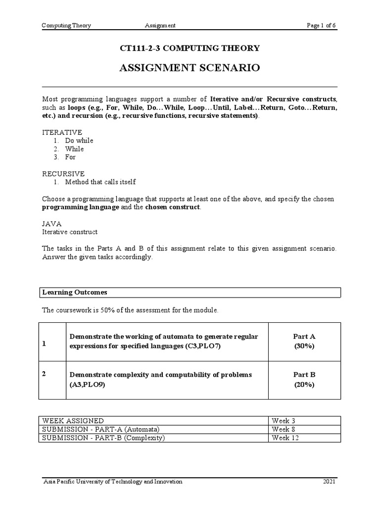 Assignment Scenario: Ct111-2-3 Computing Theory | PDF | Control Flow ...
