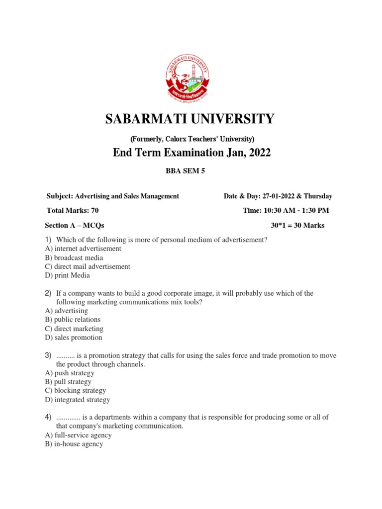 BBA SEM - 5 (Marketing SPC.) Advertising and Sales Management | PDF ...
