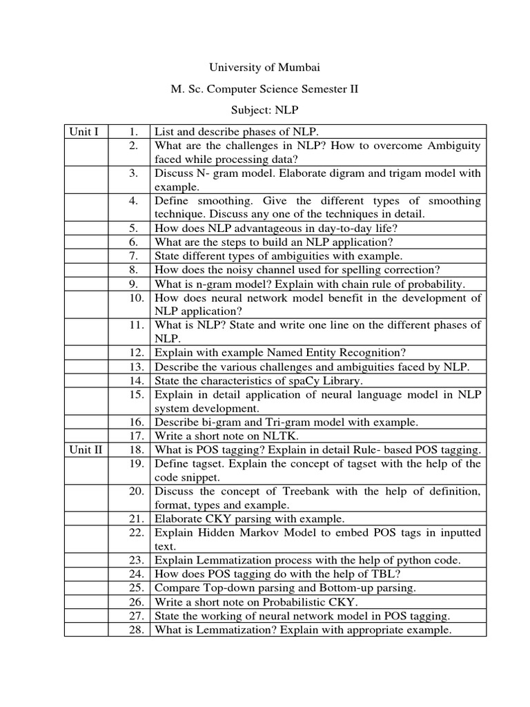 Sem 2 Nlp Questions Pdf Learning Cognition 