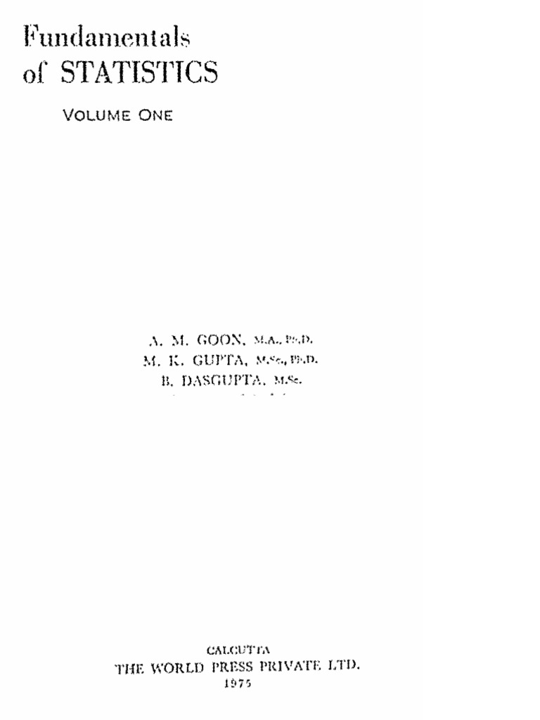 Fundamental of Statistics Volume - 1 | PDF