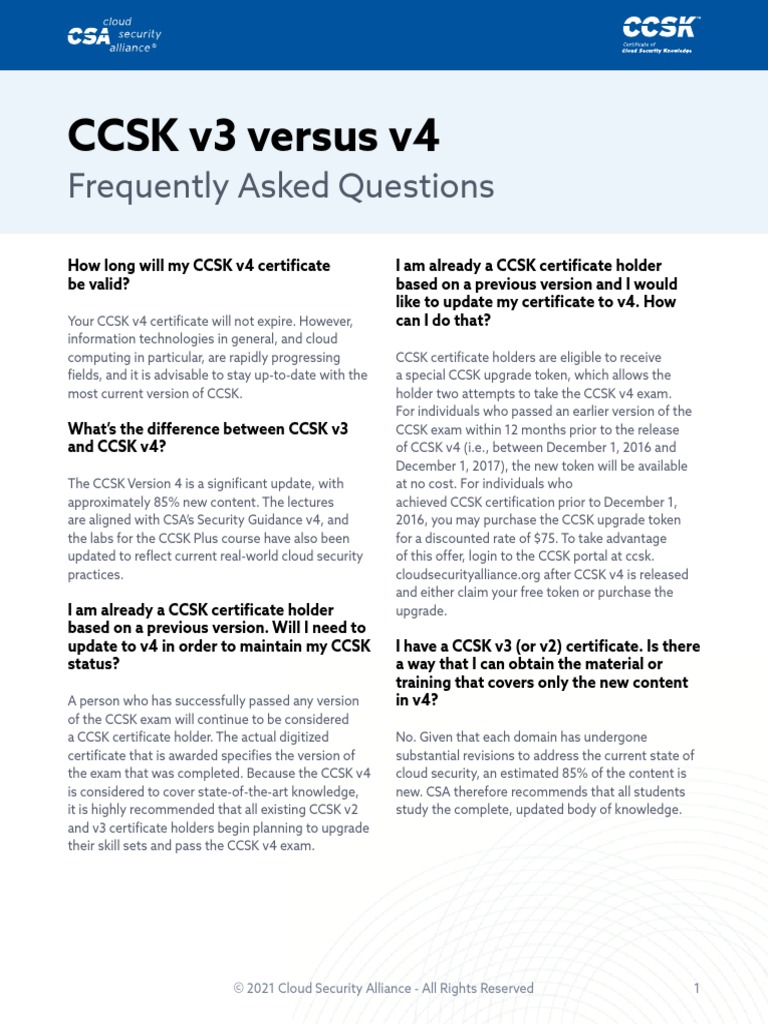 CCSK v3 Versus v4: Frequently Asked Questions | PDF | Test (Assessment ...