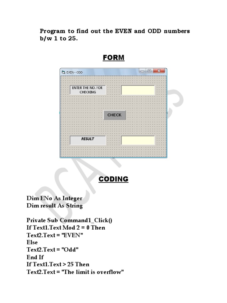 Program To Find Out The EVEN and ODD Numbers B | PDF