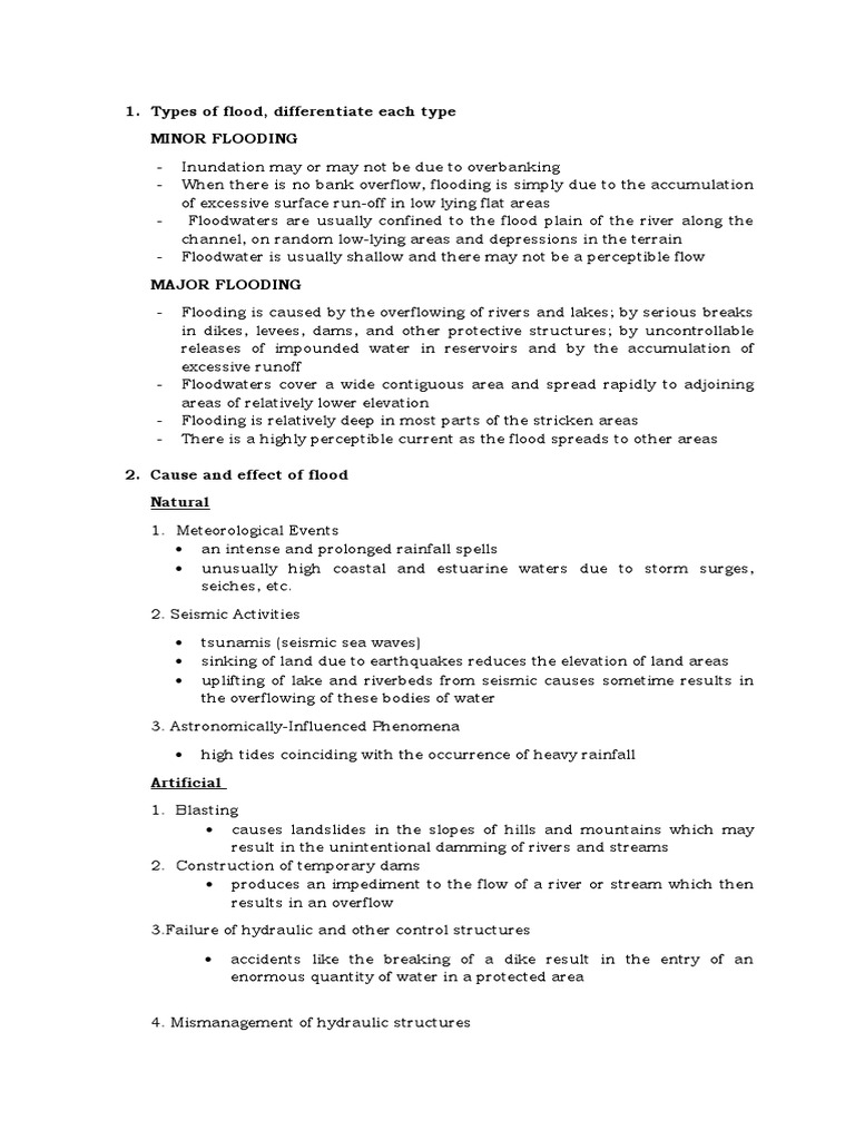 Types of Flood, Differentiate Each Type Minor Flooding | PDF ...