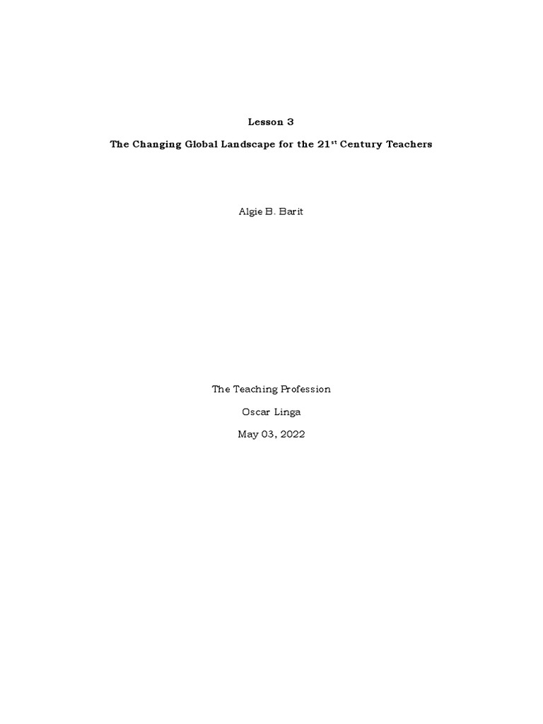 Lesson 3 The Changing Global Landscape For The 21 Century Teachers ...