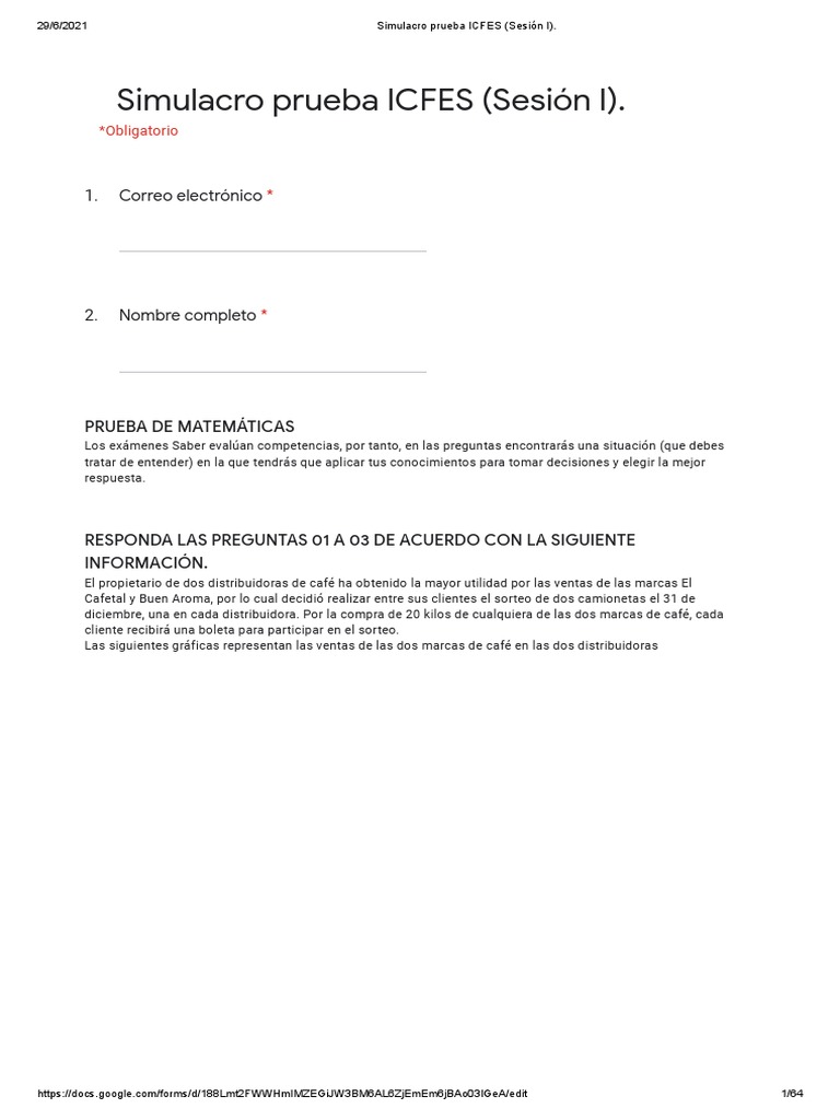 Simulacro Prueba ICFES (Sesión I) - Formularios de Google | PDF