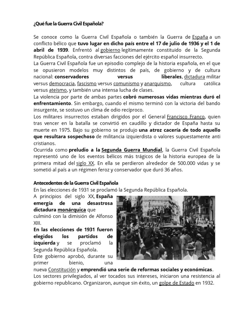 Resumen de la Guerra Civil Española | PDF | guerra civil Española | España