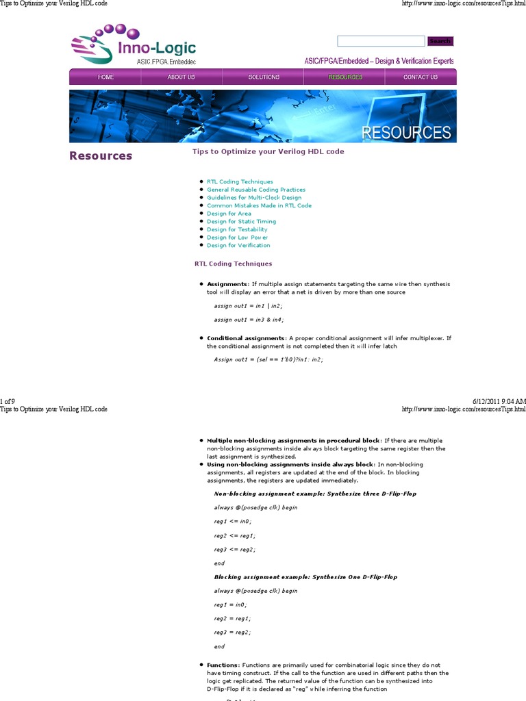 Tips To Optimize Your Verilog Hdl Code Pdf Logic Gate Hardware Description Language