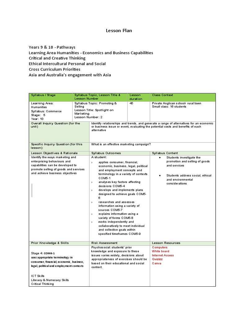 Lesson Plan-Ict-Adj | PDF | Educational Assessment | Marketing