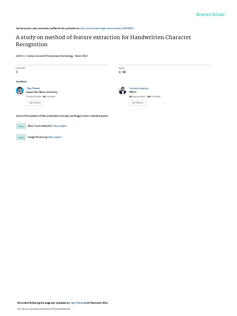 A Study On Method of Feature Extraction For Handwritten Character Recognition | PDF | Image ...