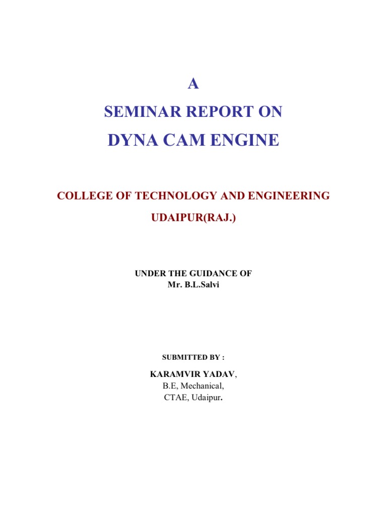 Seminar REPORT ON DYNACAM ENGINE | PDF | Internal Combustion Engine ...