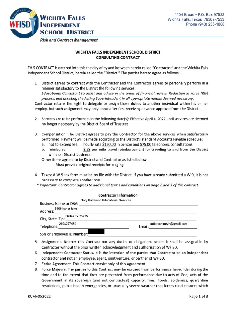 Gary Patterson Contract Redacted | PDF