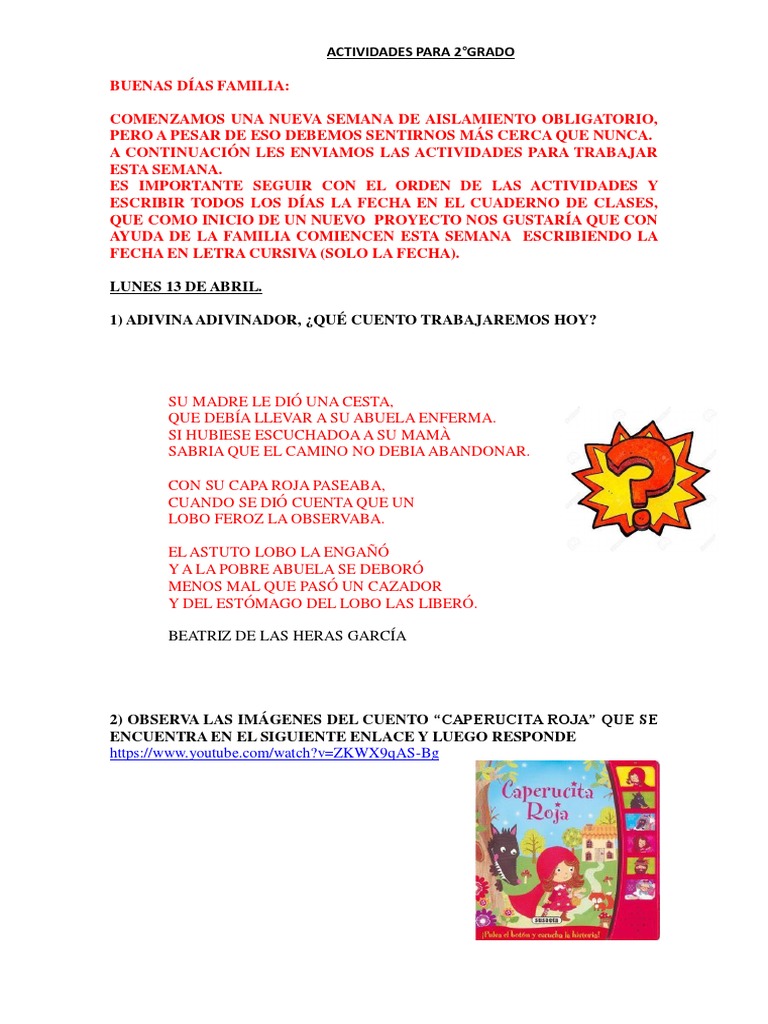 Actividades Escolares en Casa | PDF | Caperucita Roja