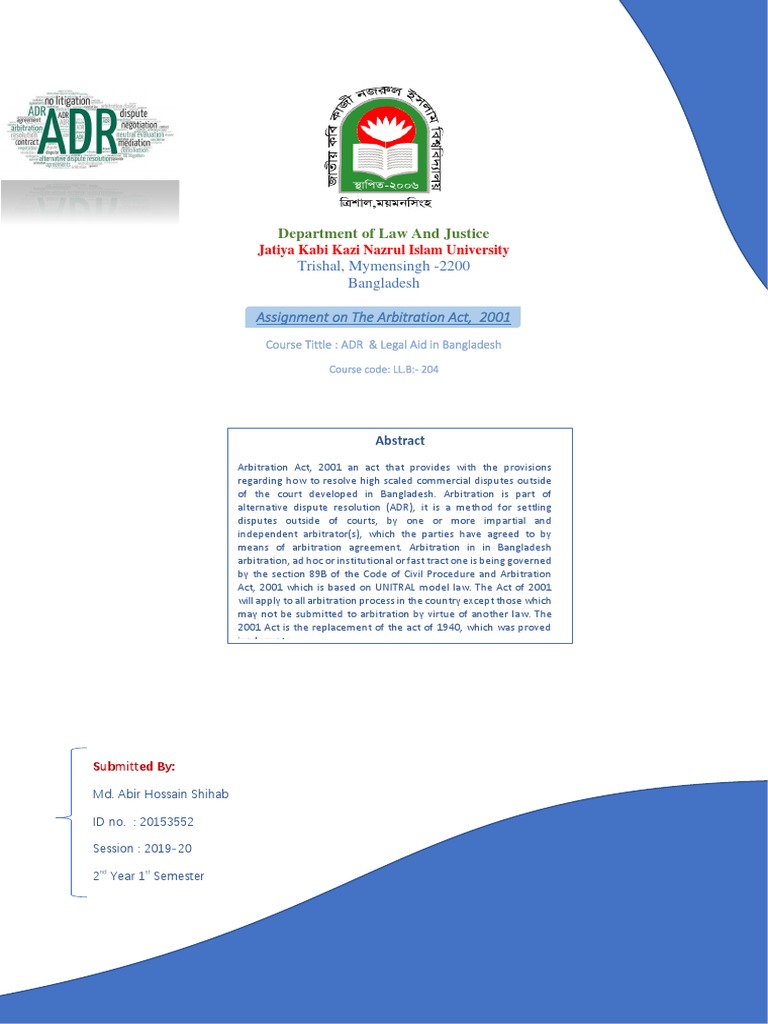 ADR Assignment by Aabir Al Saad | PDF