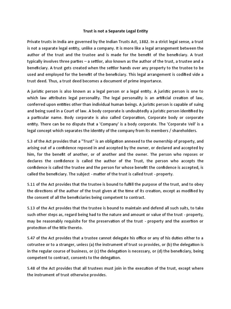 Trusts: Not a Separate Legal Entity | PDF | Trust Law | Trustee