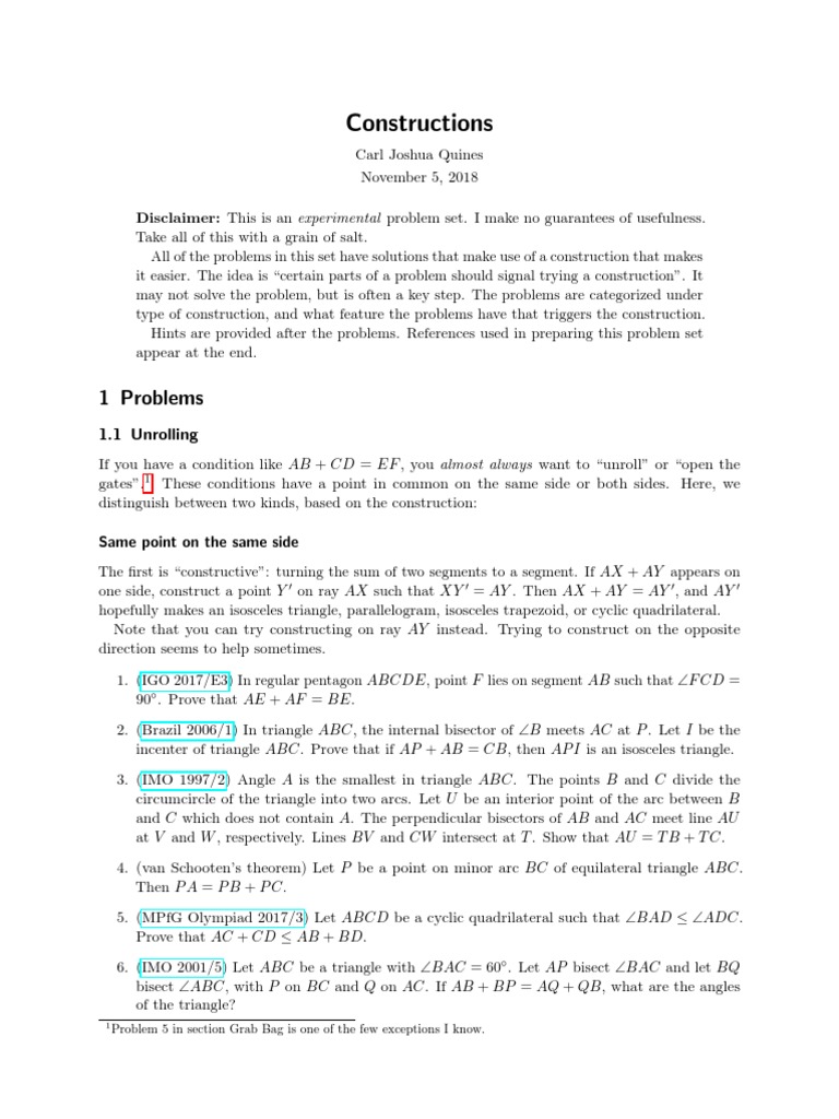 Constructions: 1 Problems | PDF | Triangle | Euclidean Plane Geometry