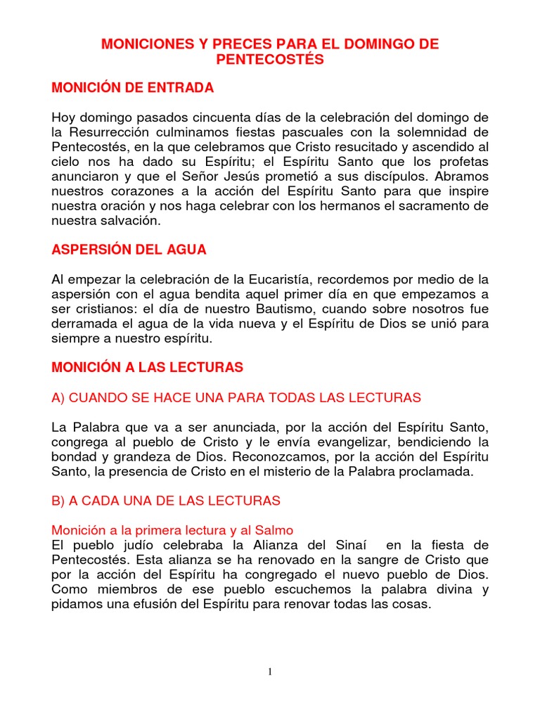 Moniciones Y Preces Para El Domingo De Pentecostc3a9s Pdf Misa