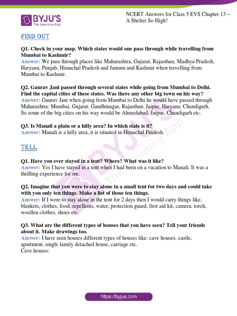 NCERT Qn-Ans - Cl-5 - EVS - Ch-13 - A Shelter So High | PDF