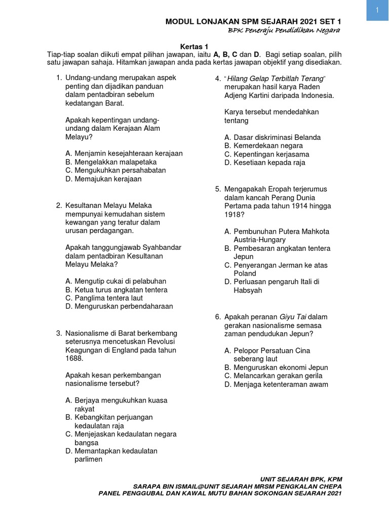 Soalan Set 1 Modul Lonjakan SPM 2021 BPK | PDF