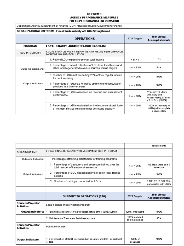 BP Form B PREXC_BLGF 2021_PVL_REGION-XI | PDF | Debt | Economies
