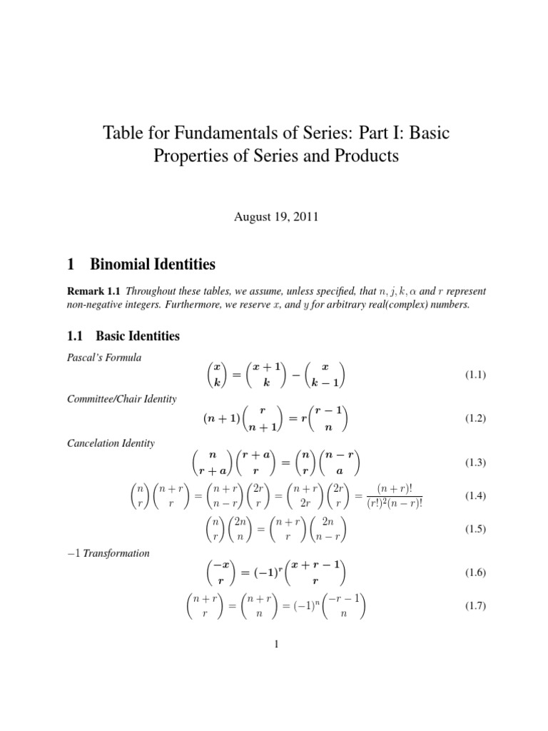 Combinatorial Identities Project Vol.1 | PDF | Mathematical Analysis ...