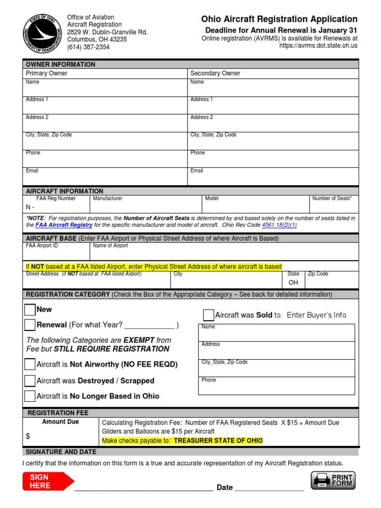 Ohio Aircraft Registration Form | PDF | Federal Aviation Administration ...