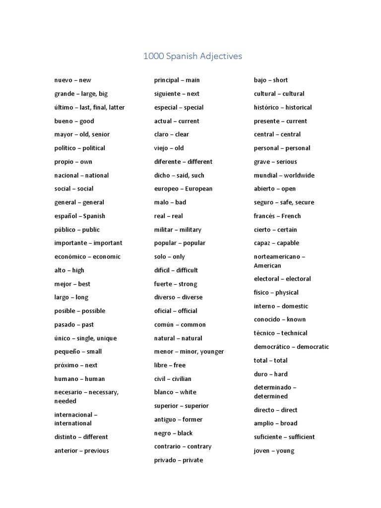 Lista de 1000 Adjetivos en Español | PDF | Lingüística | Idiomas