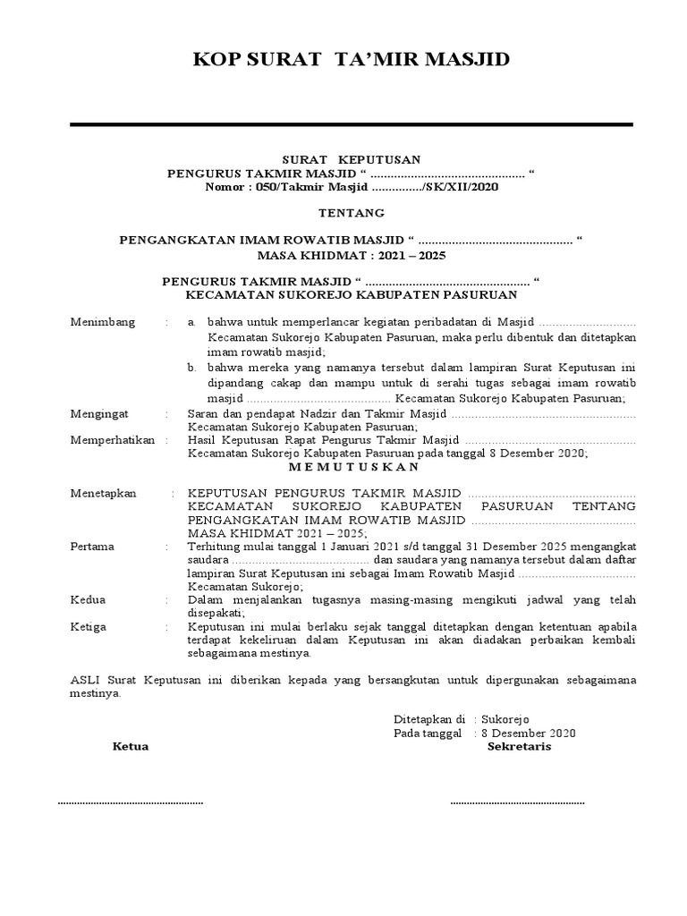 Contoh SK Imam Rawatib | PDF