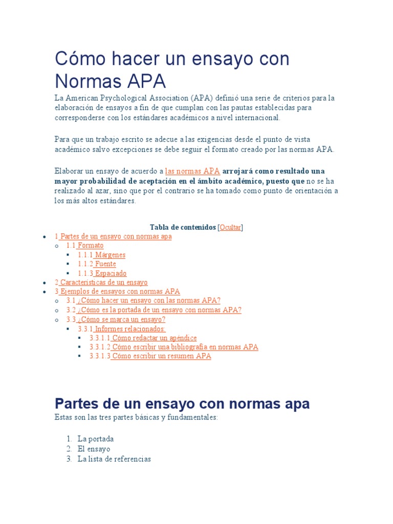 Cómo Elaborar Un Ensayo En Formato Apa Pdf Ensayos Estilo Apa