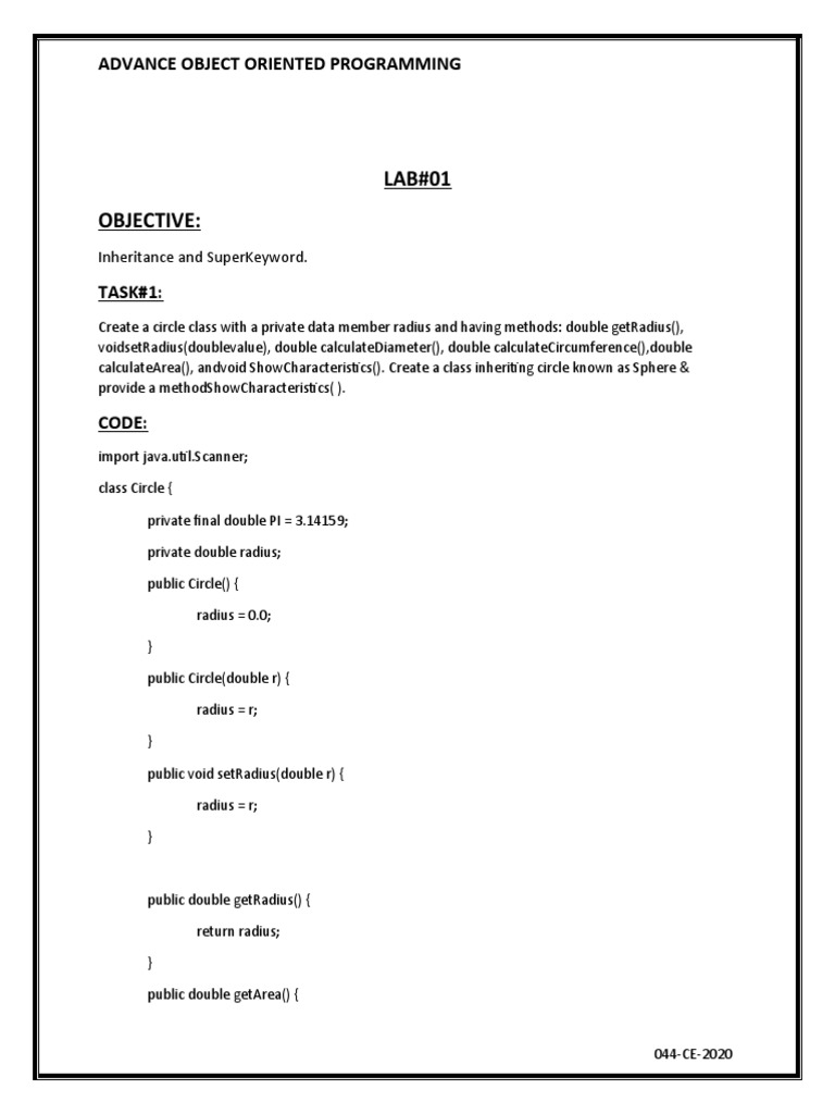 Aoop lab#1 | PDF | Circle | Radius