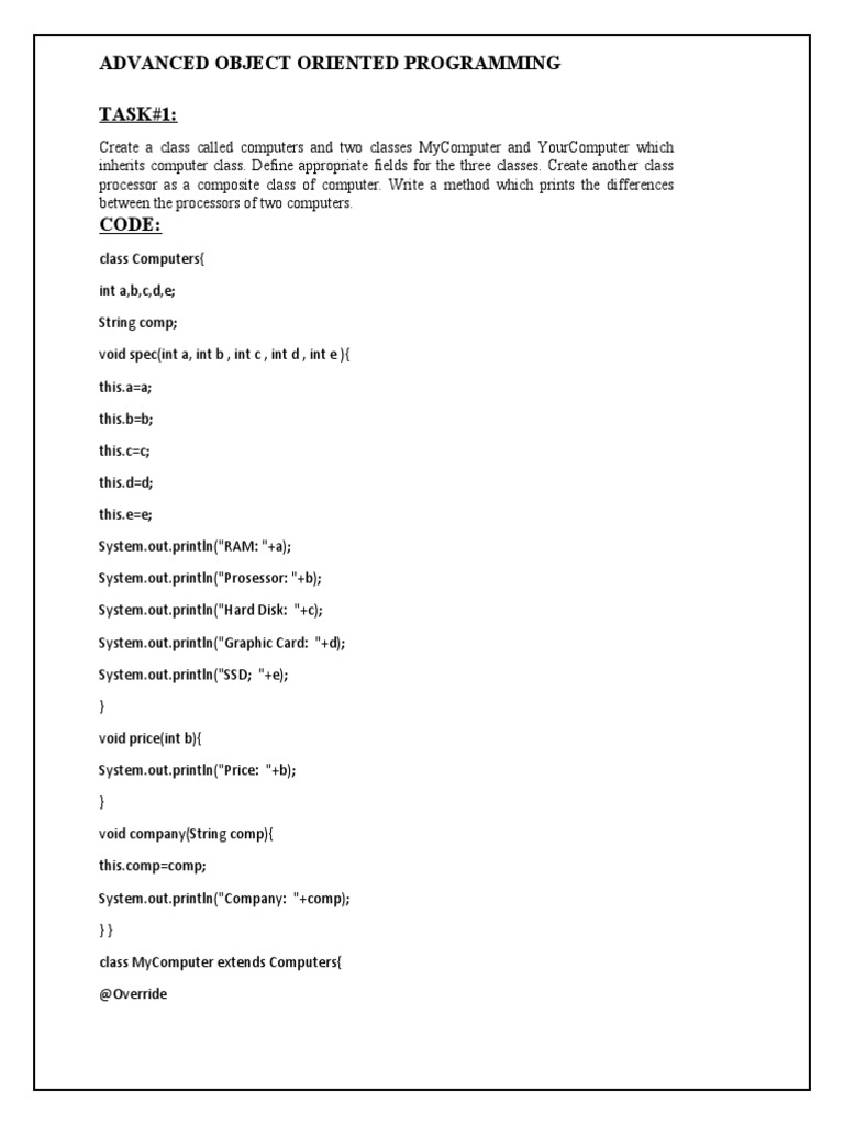 Advanced Object Oriented Programming TASK#1 | Download Free PDF ...