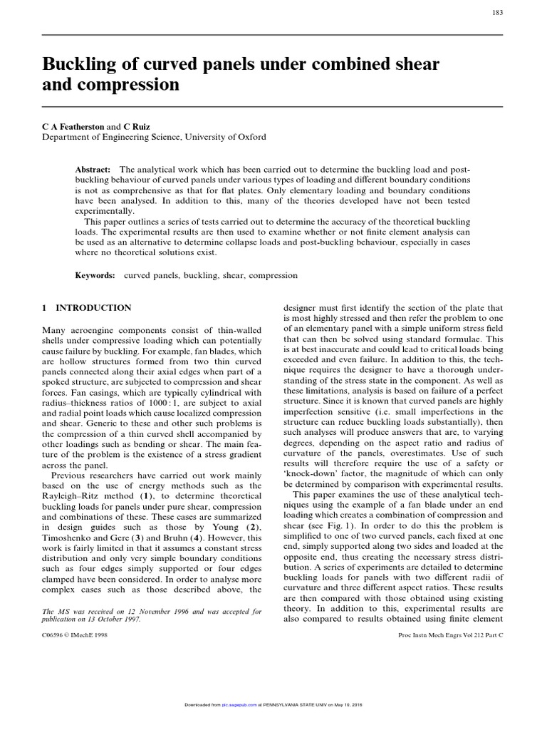 Buckling of Curved Panels Under Combined Shear and Compression | PDF ...