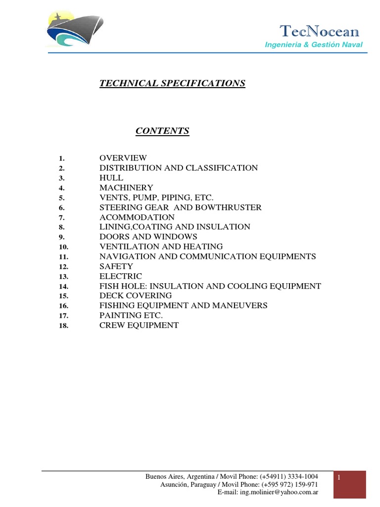 Technical Specifications (Fishing Vessel) | PDF | Pipe (Fluid ...