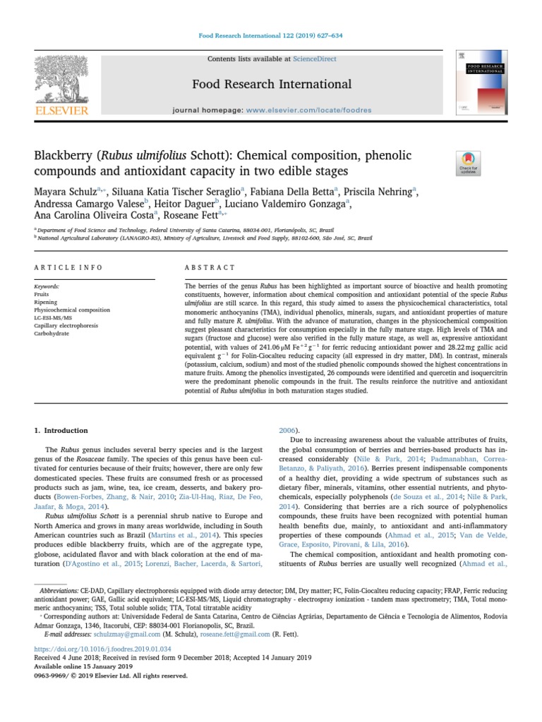 Blackberry (Rubus Ulmifolius Schott) Chemical Composition, Phenolic ...