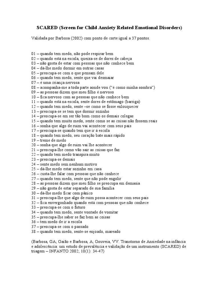 SCARED Screen For Child Anxiety Related Emotional Disorders | PDF