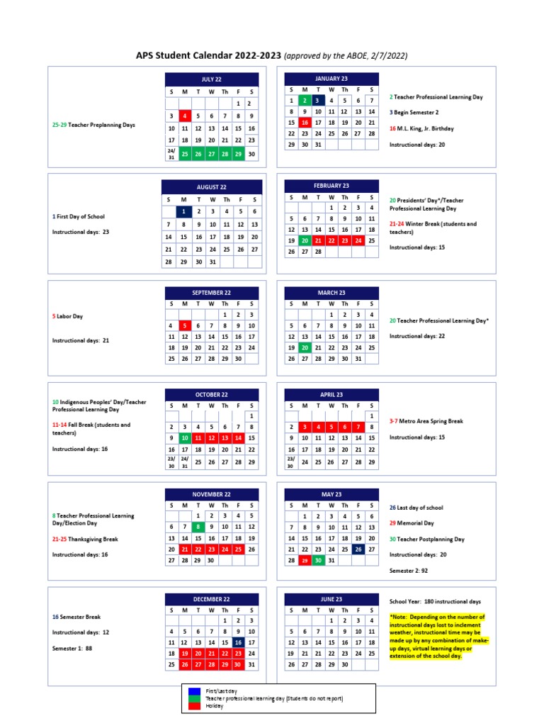APS Student Calendar 2022-2023 | PDF | Academic Term | Festival