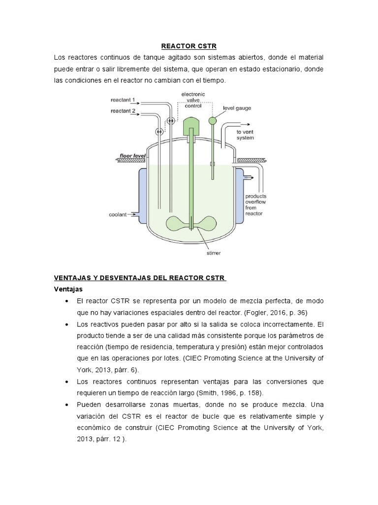 Reactor CSTR | PDF | Reactor Quimico | Química