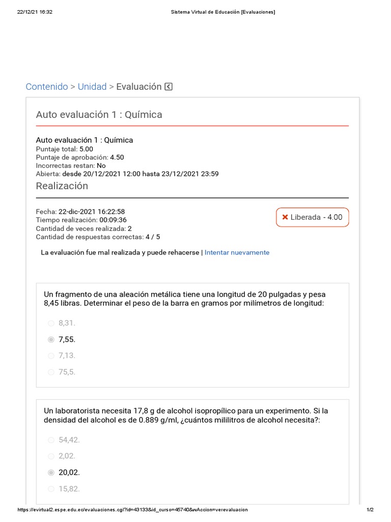 Autoevaluacion Quimica | Descargar gratis PDF | Átomos | Fases de la materia