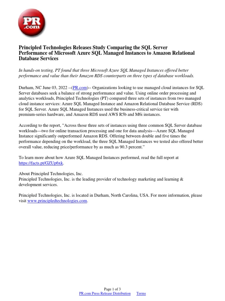 Principled Technologies Releases Study Comparing The SQL Server ...