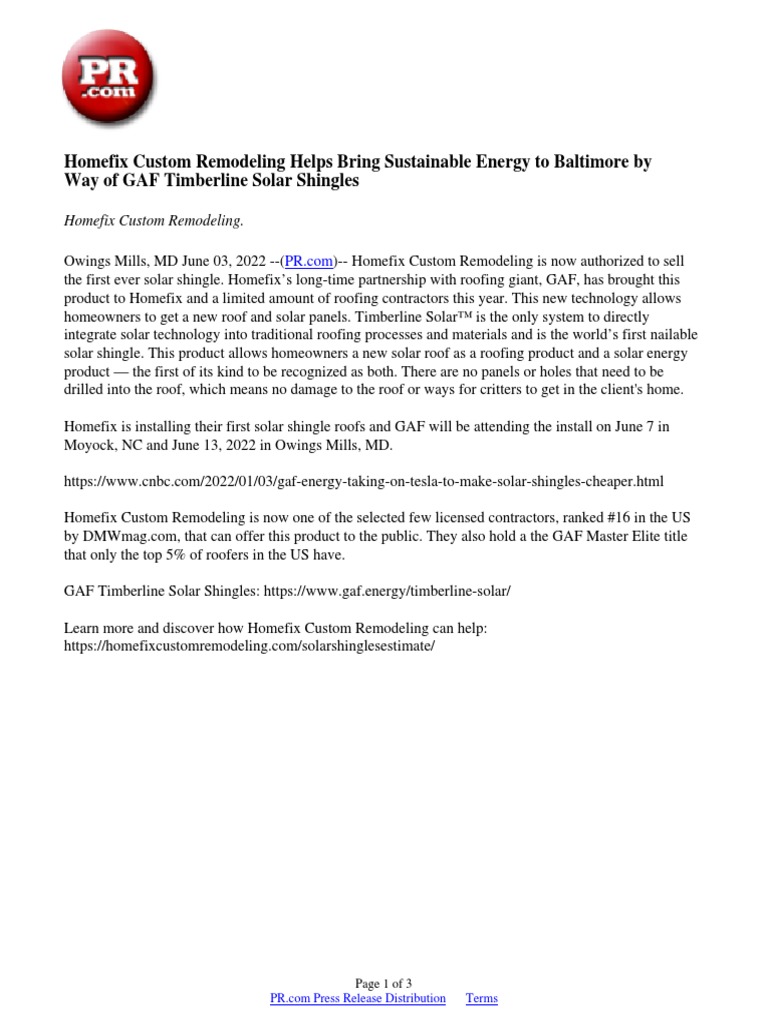 Homefix Custom Remodeling Helps Bring Sustainable Energy To Baltimore ...