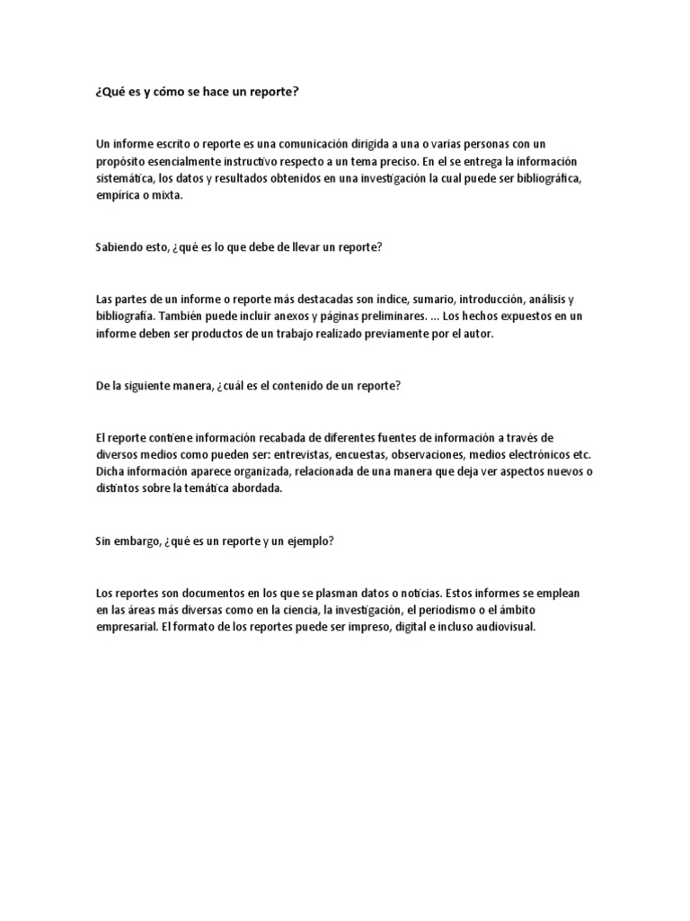 Qué Es y Cómo Se Hace Un Reporte | PDF