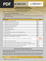 Tarifario Servicios Renap | PDF