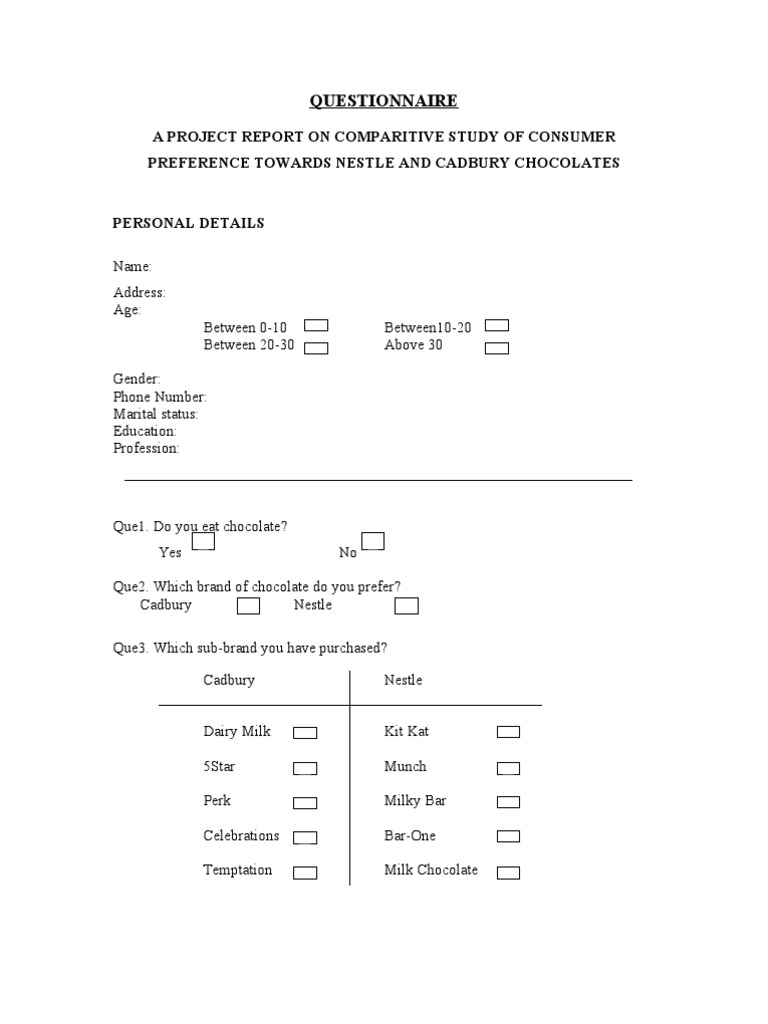 QUESTIONNAIRE on chocolates.doc | Brand | Chocolate