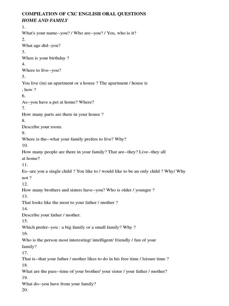 Compilation of CXC French Oral Questions | PDF | Lunch