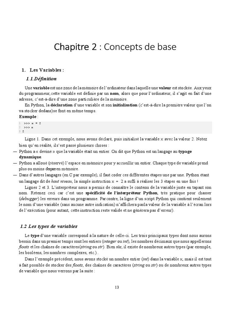 Concepts de base en Python | PDF | Variable (informatique) | Python ...