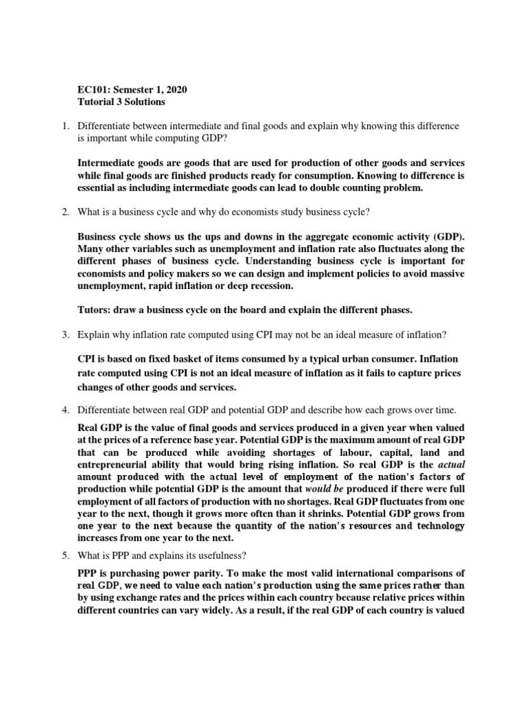 Ec101 Tutorial 3 Solutions | PDF | Gross Domestic Product | Inflation