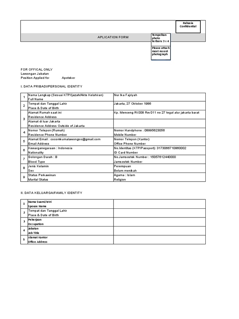 Form Biodata Rekrutmen 2021 | PDF